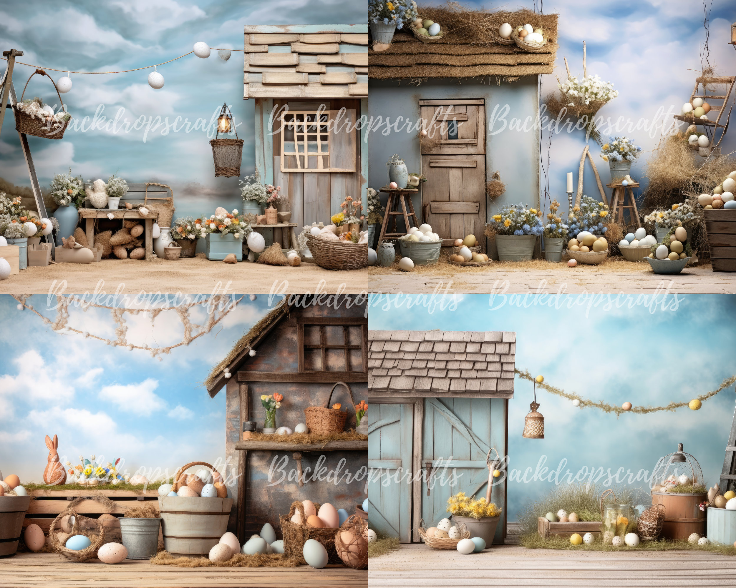 16 Easter Farm Digital Backdrop Templates Easter Theme Studio ...