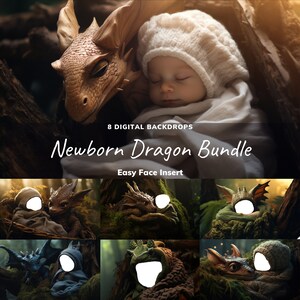 Newborn Dragon Digital Backdrop, Face Insert Photography Bundle, Photoshop Overlay for Kid ...