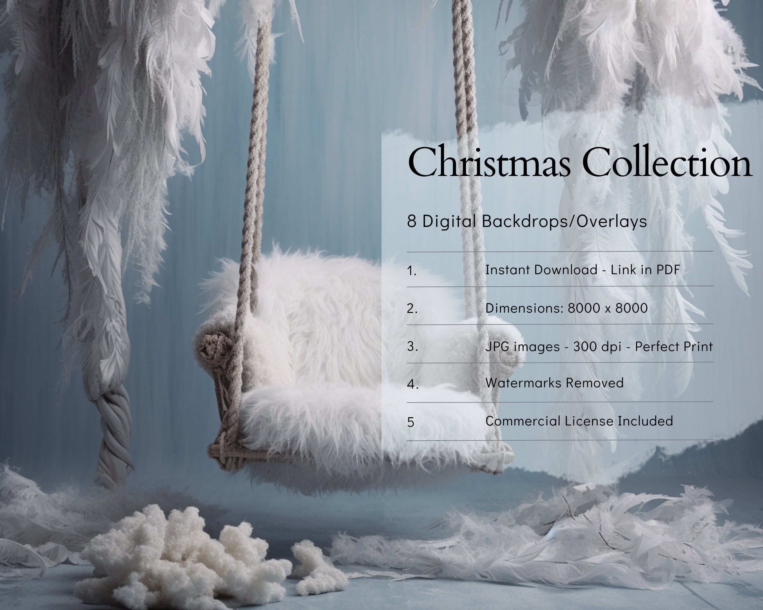 Christmas Snow Swing Digital Backdrop, Xmas Holiday Photo Backdrops ...