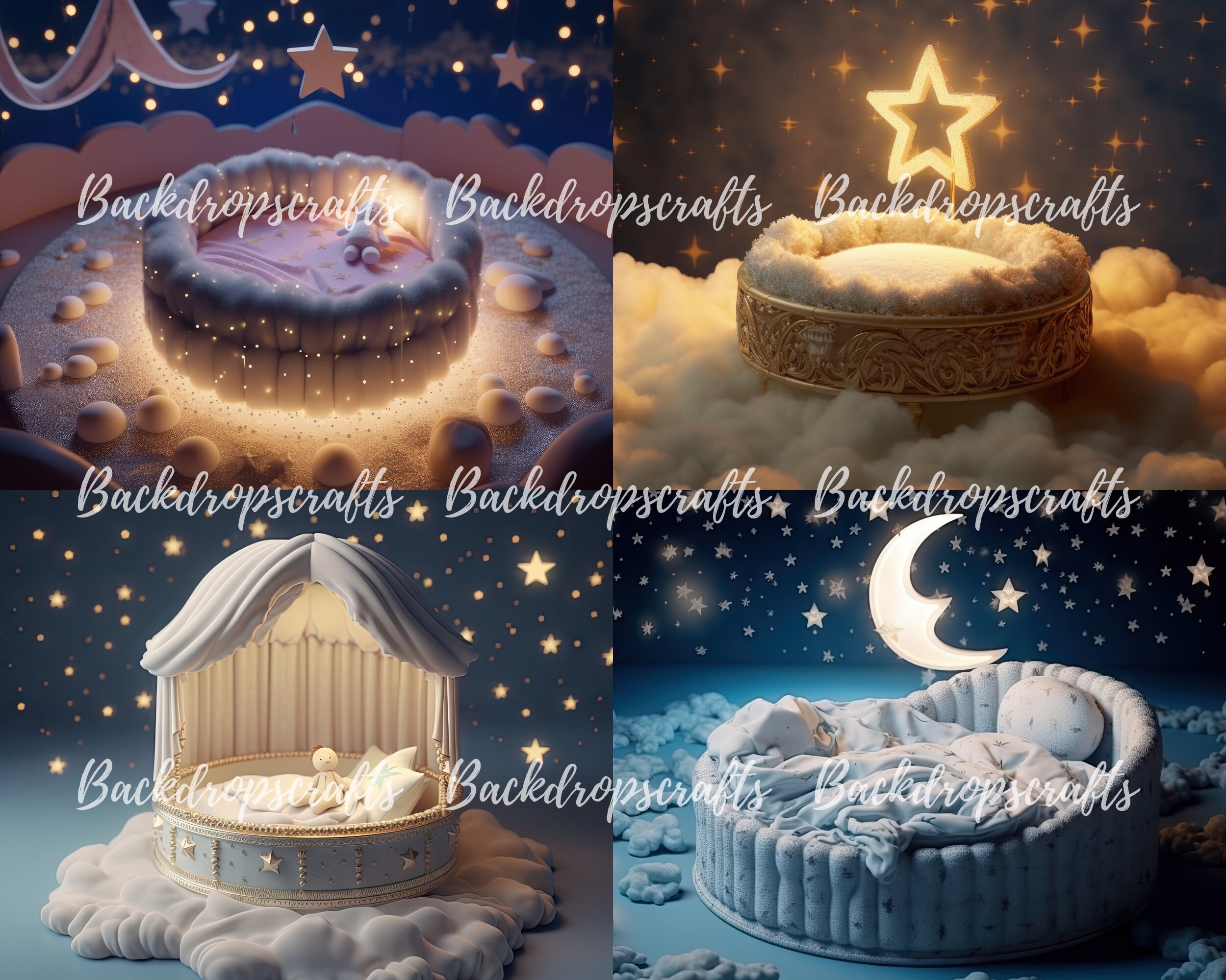 Newborn Digital Backdrop Baby Moon Bed Backgrounds Stars - Etsy