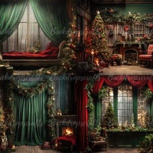18 Christmas Green Digital Backdrops, Winter Background Overlays ...