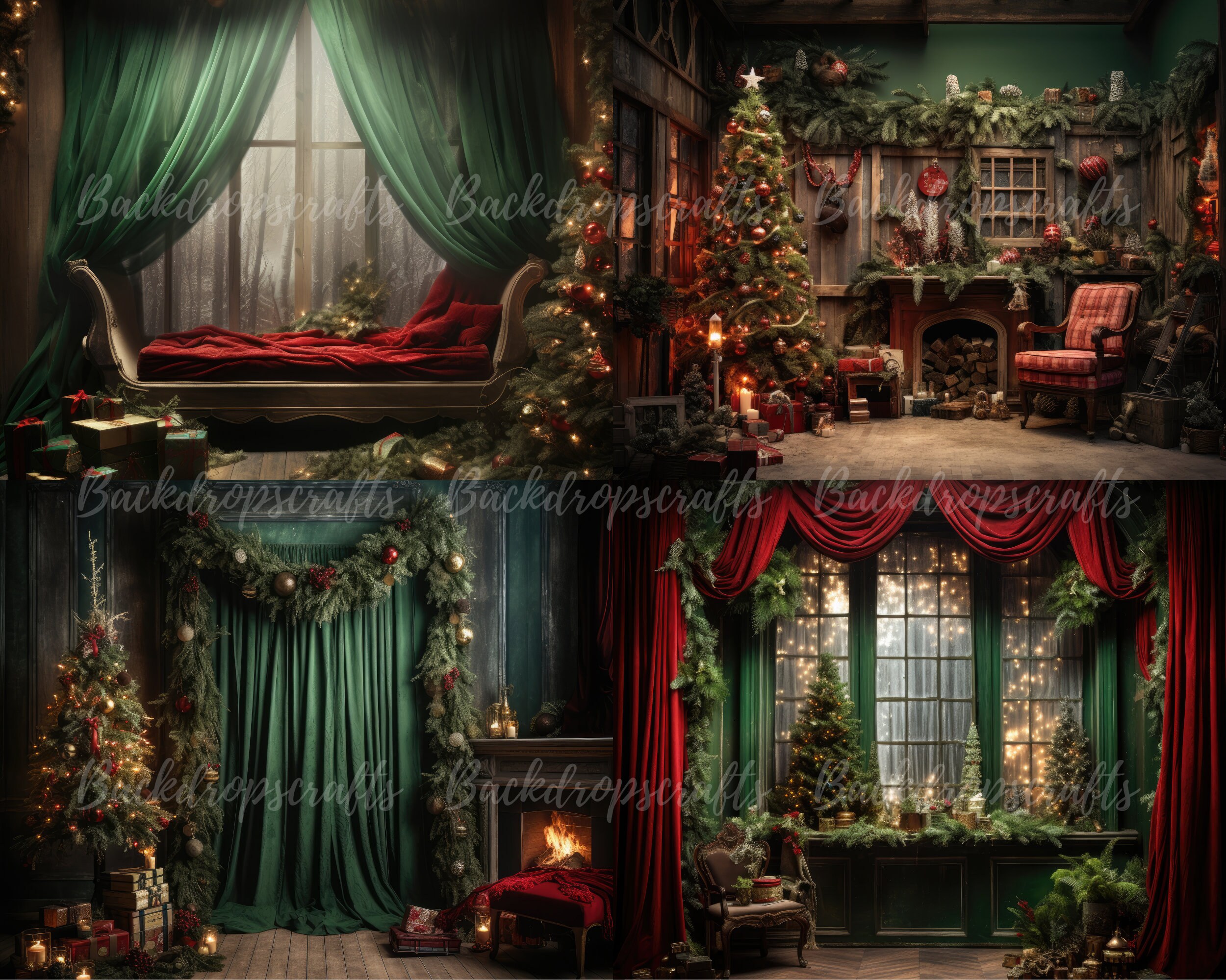 18 Christmas Green Digital Backdrops, Winter Background Overlays ...