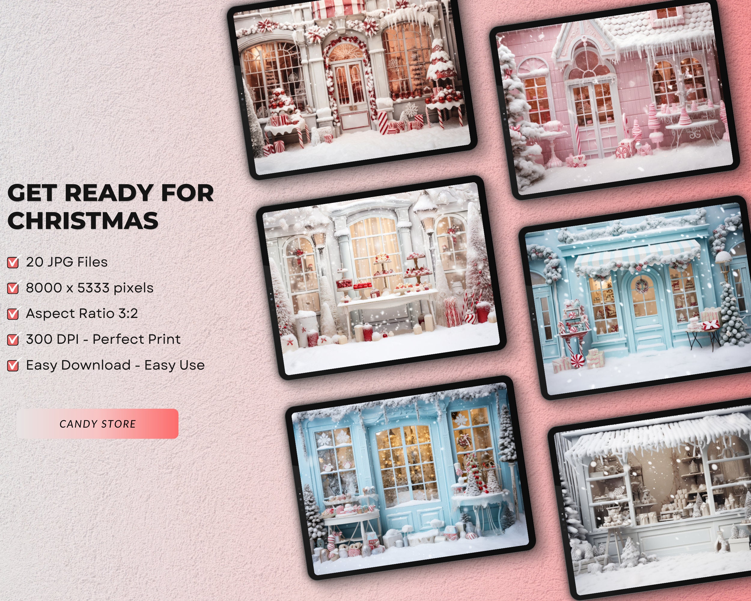 Christmas Digital Backdrops, Candy Store Backgrounds for Family and ...