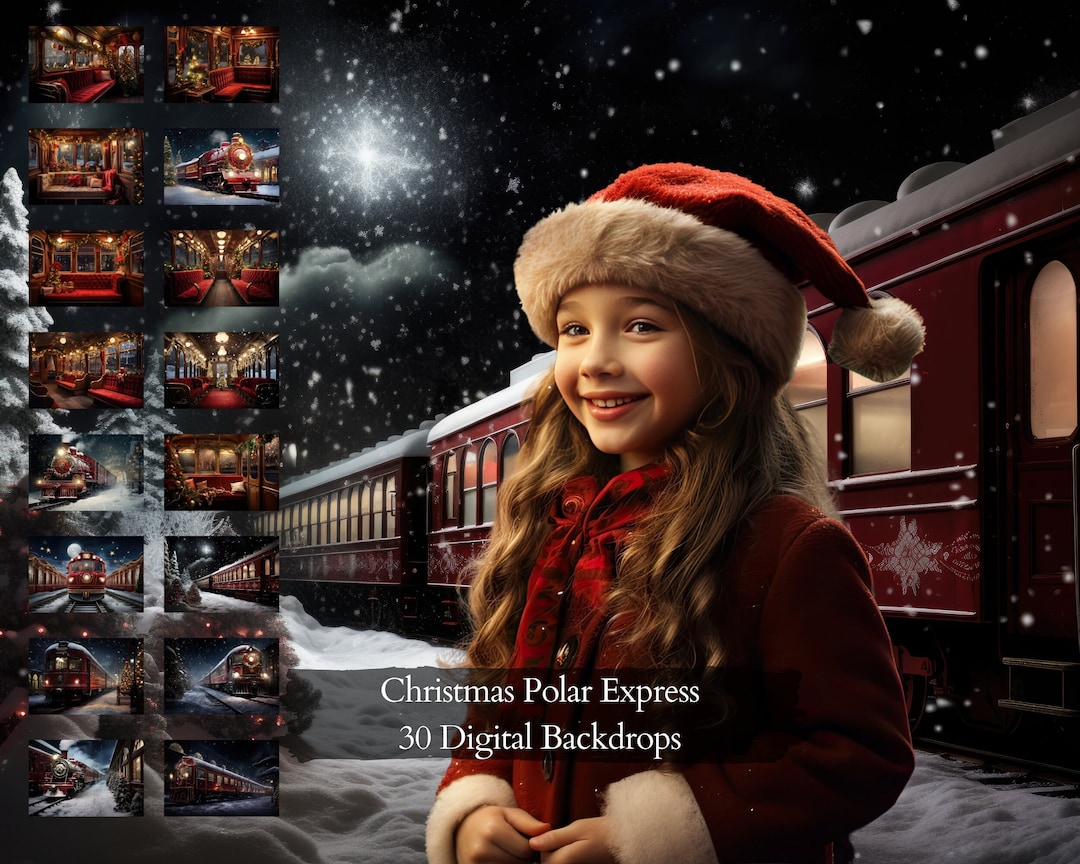 30 Christmas Polar Express Digital Backdrops, Digital Christmas Bundle ...
