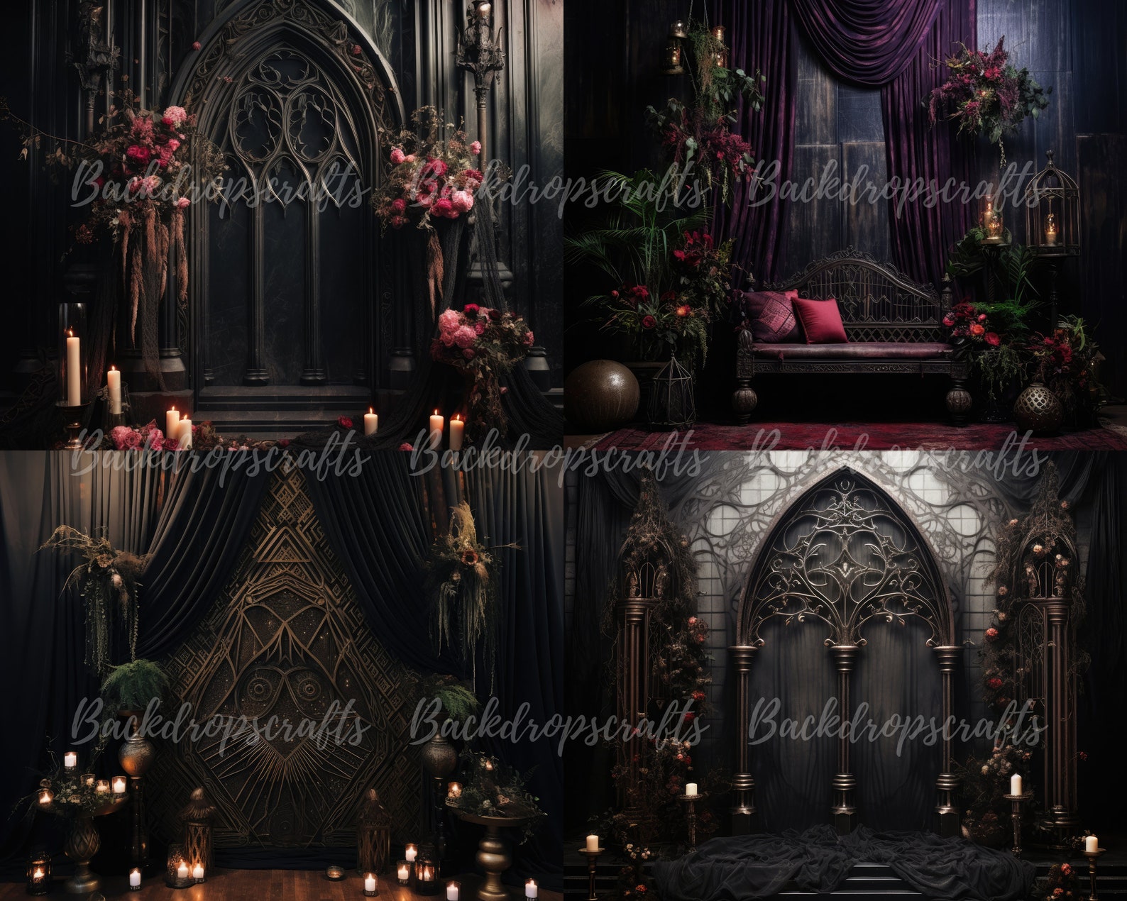 16 Vampire Gothic Backdrop Overlays Digital Backgrounds Floral Overlays ...