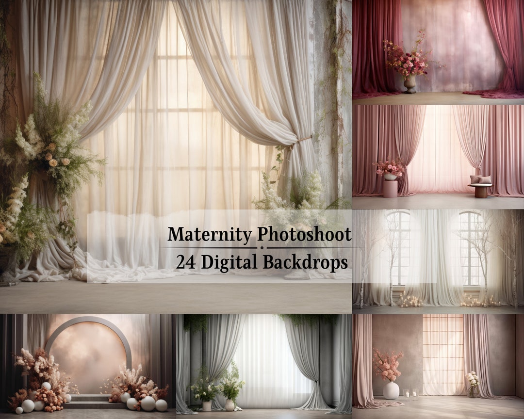 24 Maternity Floral Digital Backdrops, Stunning Maternity Photoshoot ...