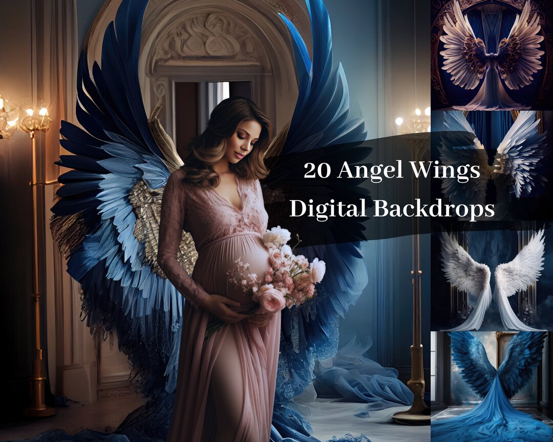 20 Digital Backdrops, Blue Angel Wings, Digital Backgrounds Photography ...