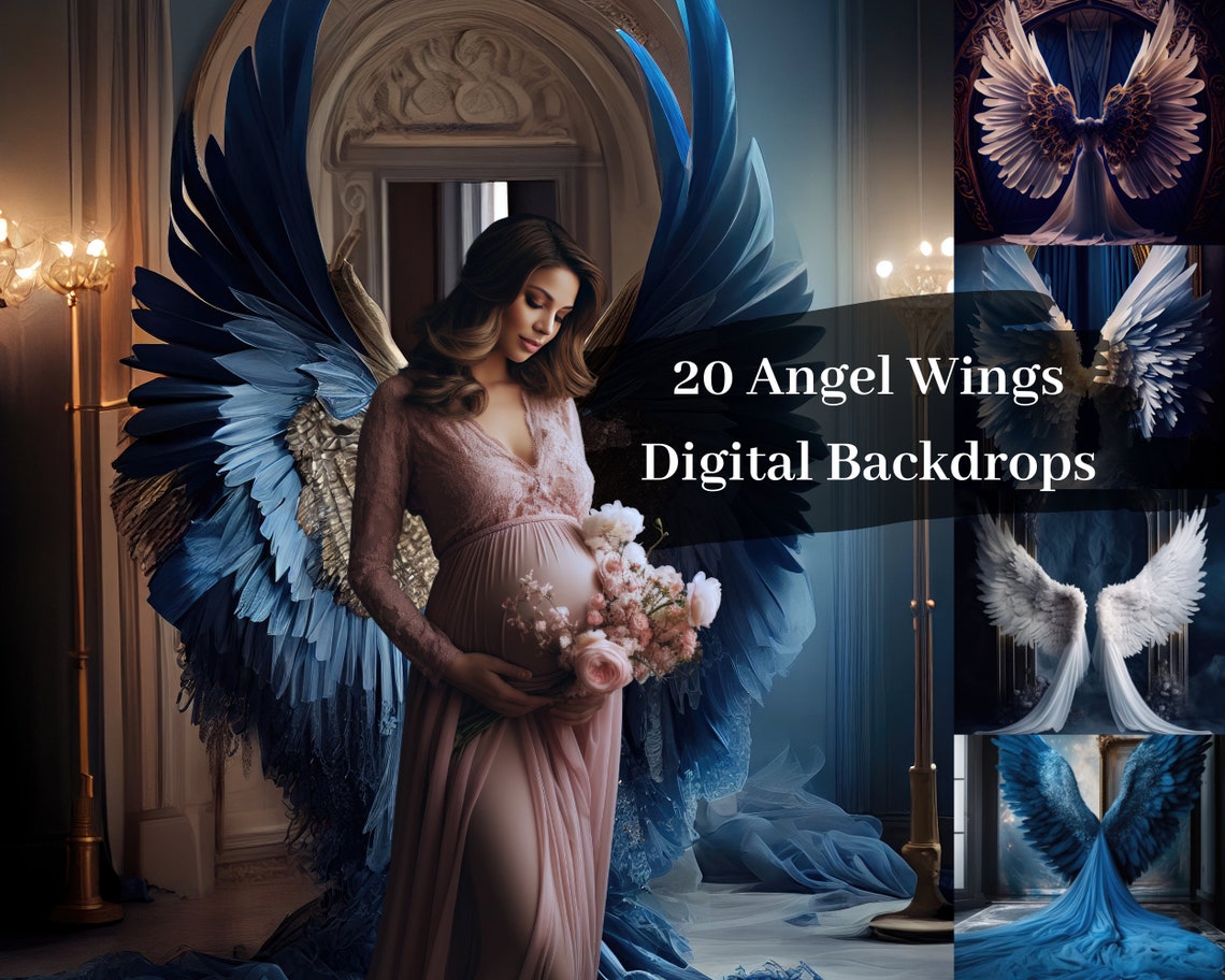 20 Digital Backdrops Blue Angel Wings Digital Backgrounds - Etsy