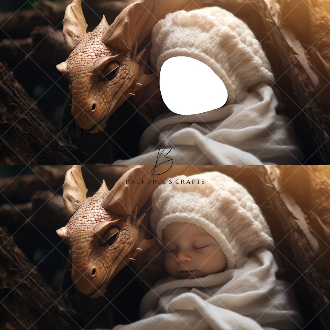 Newborn Dragon Digital Backdrop, Face Insert Photography Bundle ...
