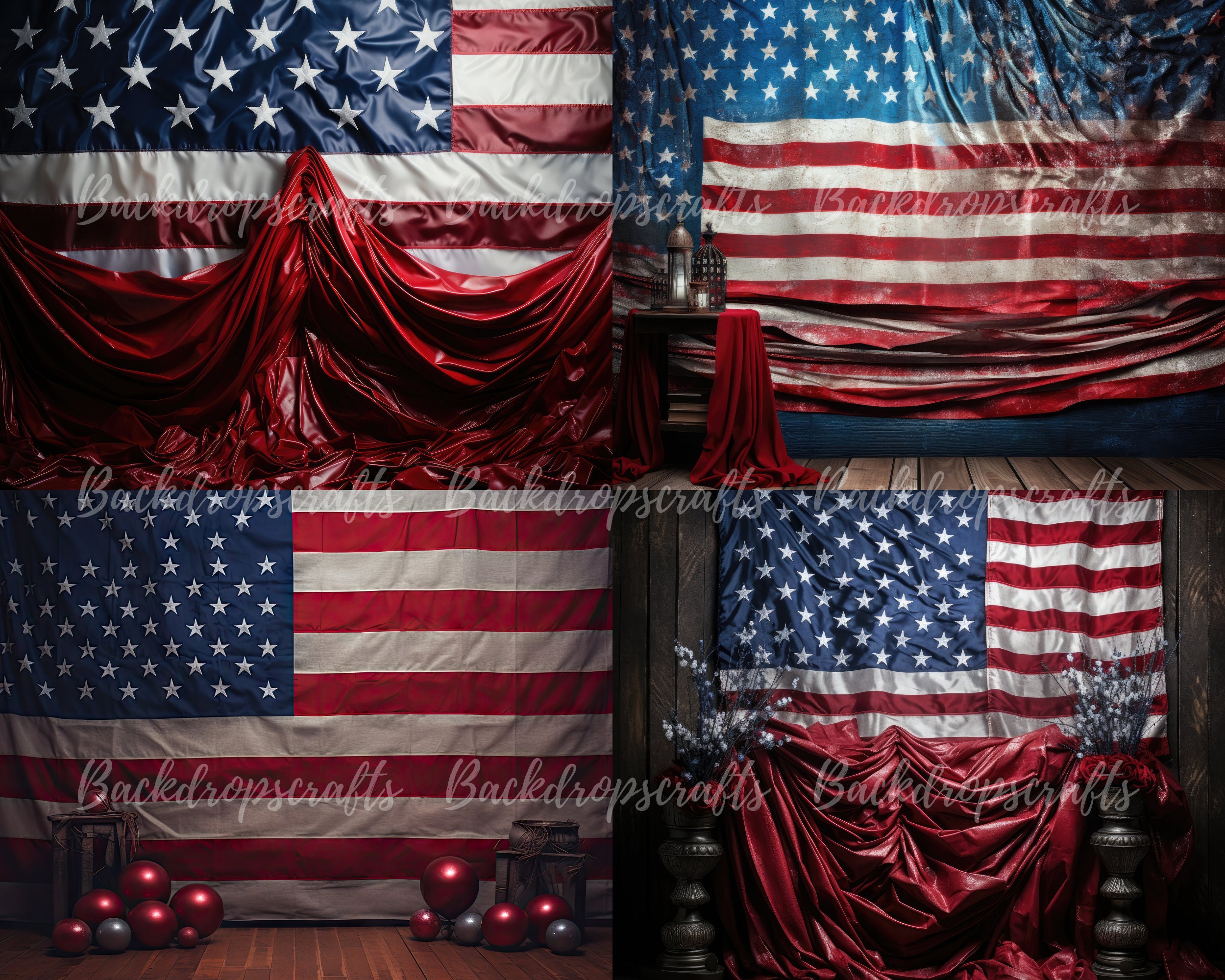 4th of July Digital Backdrops 16 American Flag Backgrounds Independence ...