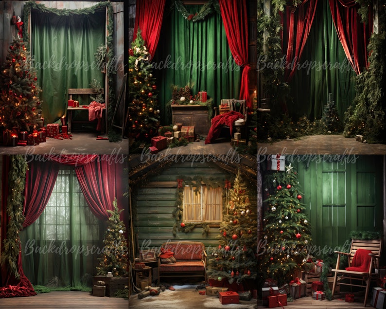 18 Christmas Green Digital Backdrops, Winter Background Overlays ...