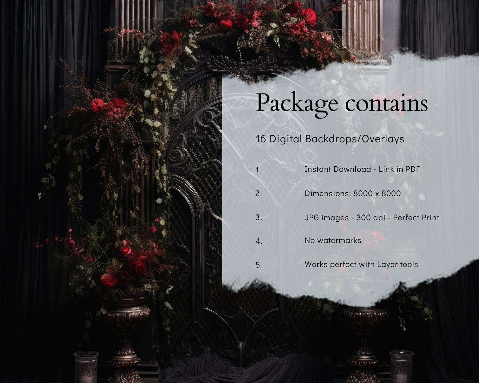 16 Vampire Gothic Backdrop Overlays Digital Backgrounds Floral Overlays ...
