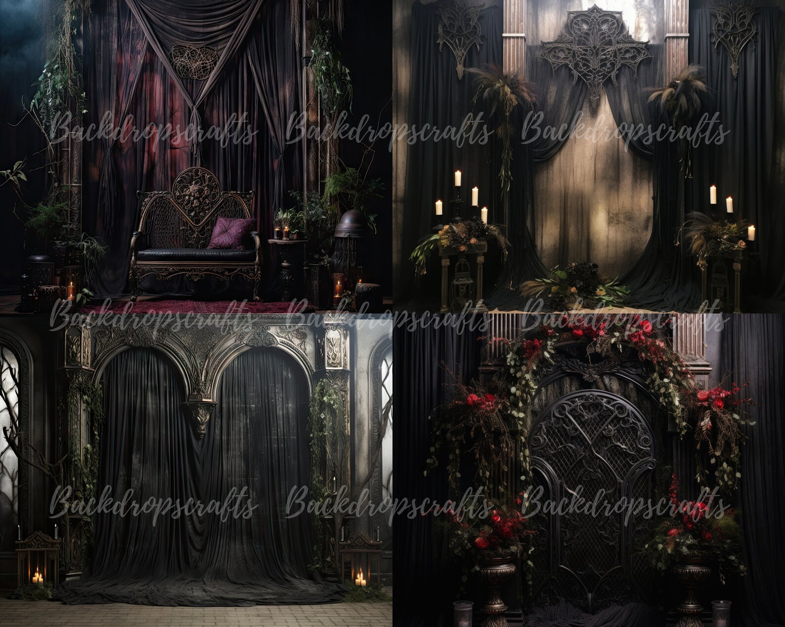 16 Vampire Gothic Backdrop Overlays Digital Backgrounds Floral Overlays ...