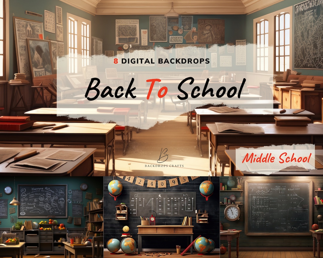 Back to School Digital Backdrops, Middle School Backgrounds for ...