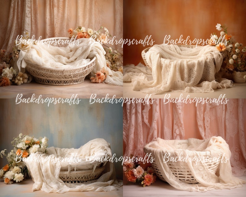 Newborn Boho Basket Digital Backdrops 8 Boho Inspired Newborn - Etsy