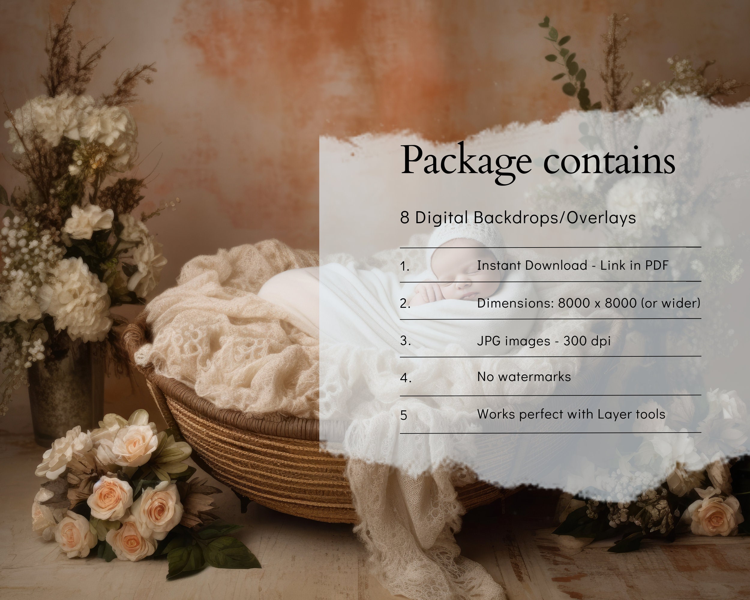 8 X Newborn Digital Backdrops Floral Baby Cradle Backgrounds - Etsy