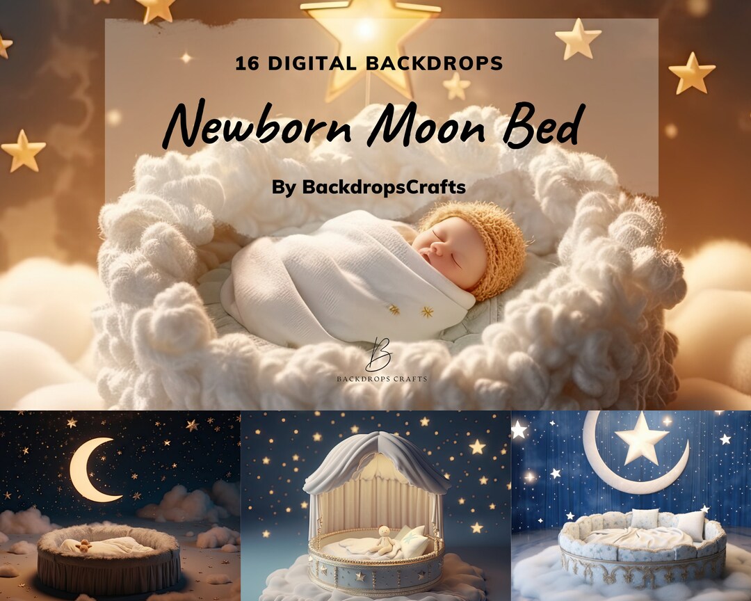 Newborn Digital Backdrop, Baby Moon Bed Backgrounds, Stars Newborn ...