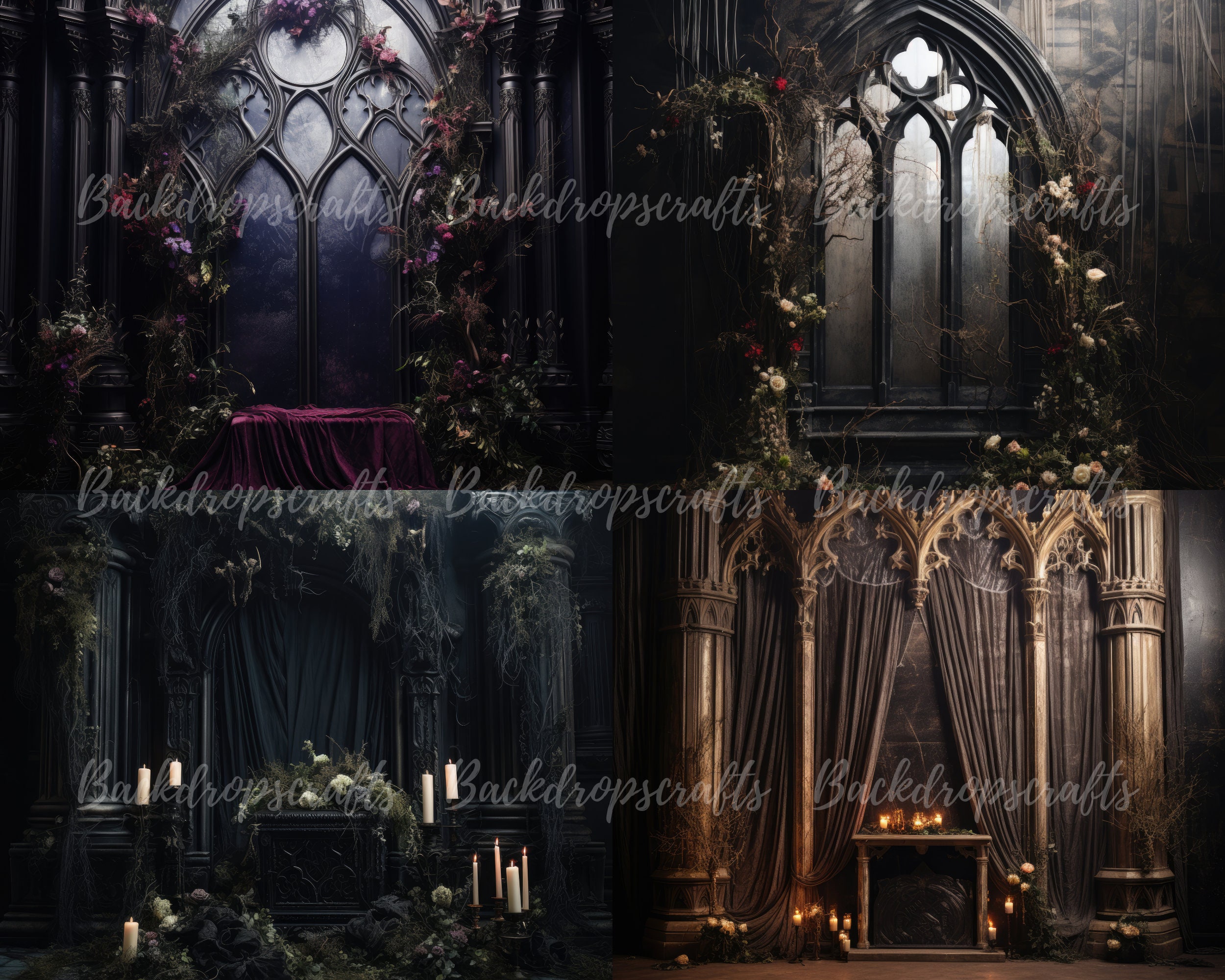 16 Vampire Gothic Backdrop Overlays Digital Backgrounds Floral - Etsy