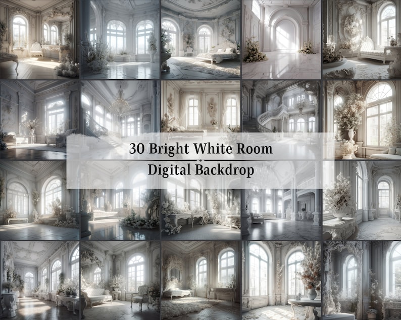 30 Digital Backdrops, Stunning White Room, Photoshop Overlays, Room ...