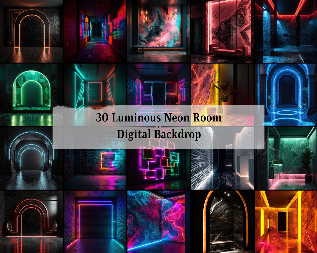 30 Digital Backdrops, Stunning Neon Room, Photoshop Overlays, Room ...