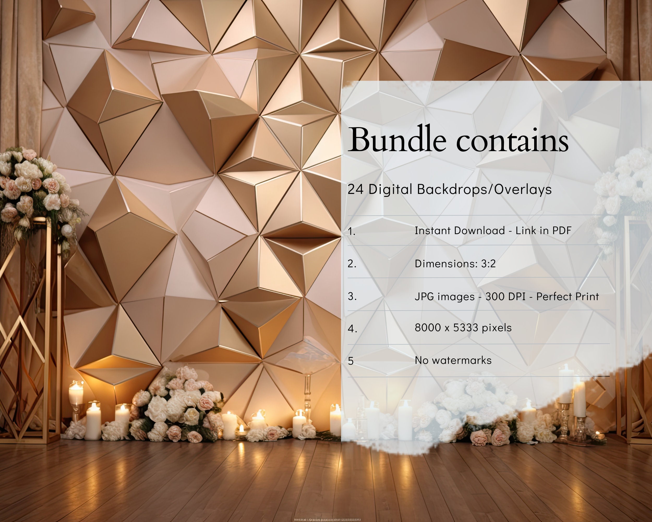24 Digital Backdrop Overlays Digital Gold and White - Etsy