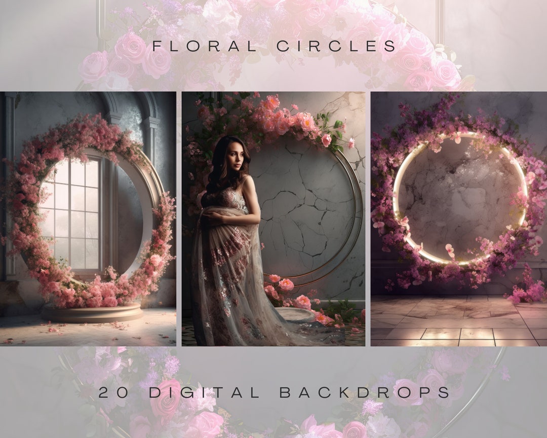 20 Pink Floral Ring Digital Backdrops, Flower Circles Backdrops ...