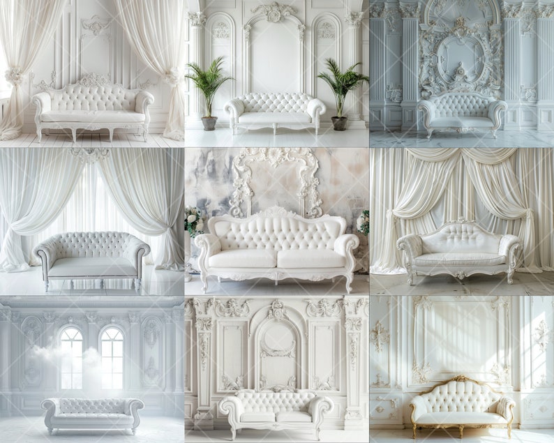 White Sofa Digital Backgrounds, Perfect for Family Portrait Photography ...