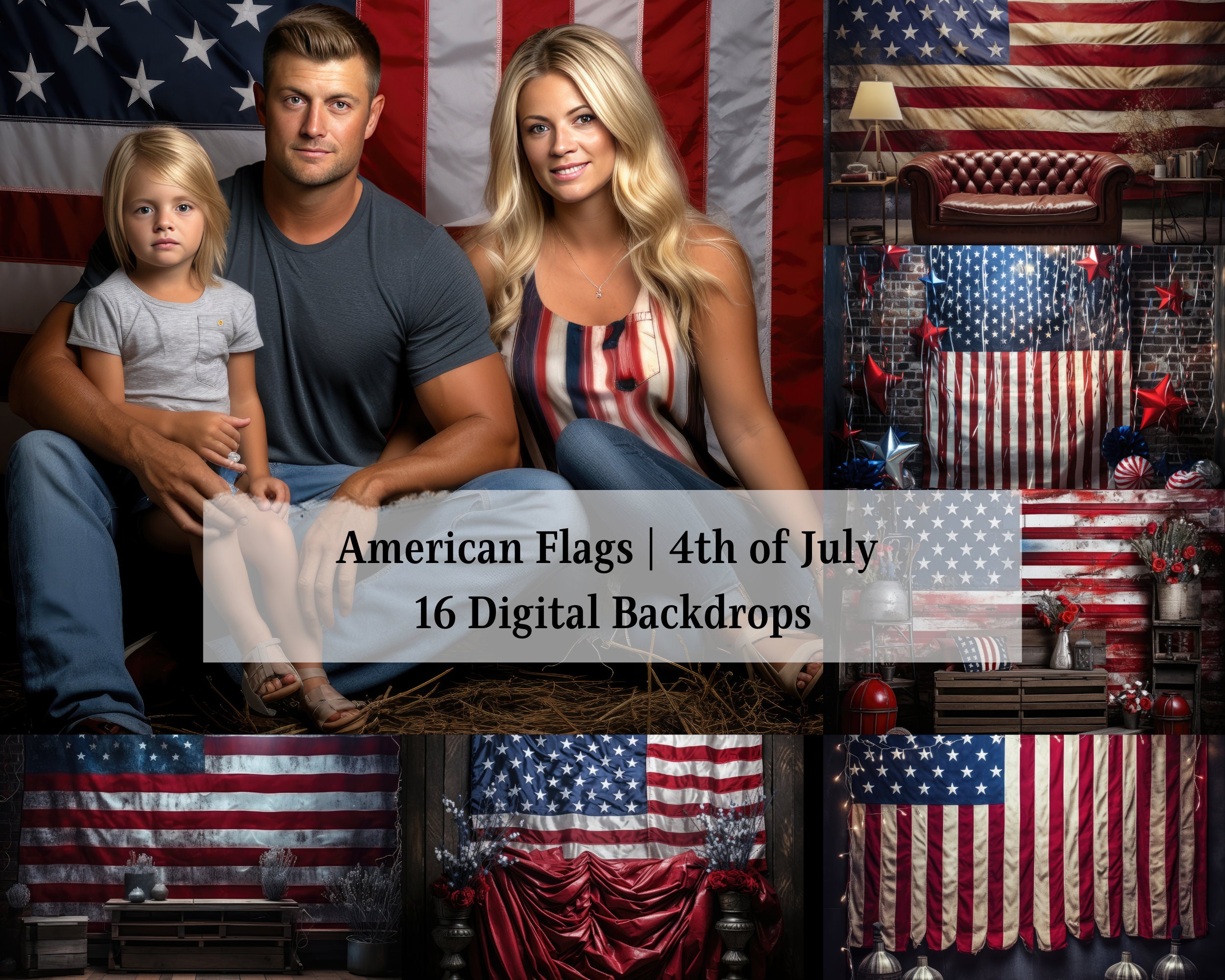 4th of July Digital Backdrops 16 American Flag Backgrounds Independence ...