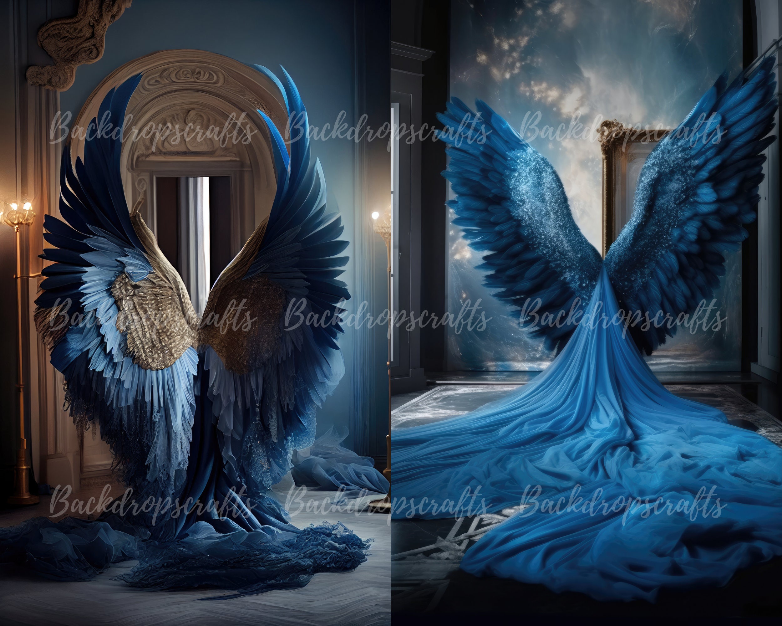 20 Digital Backdrops Blue Angel Wings Digital Backgrounds - Etsy
