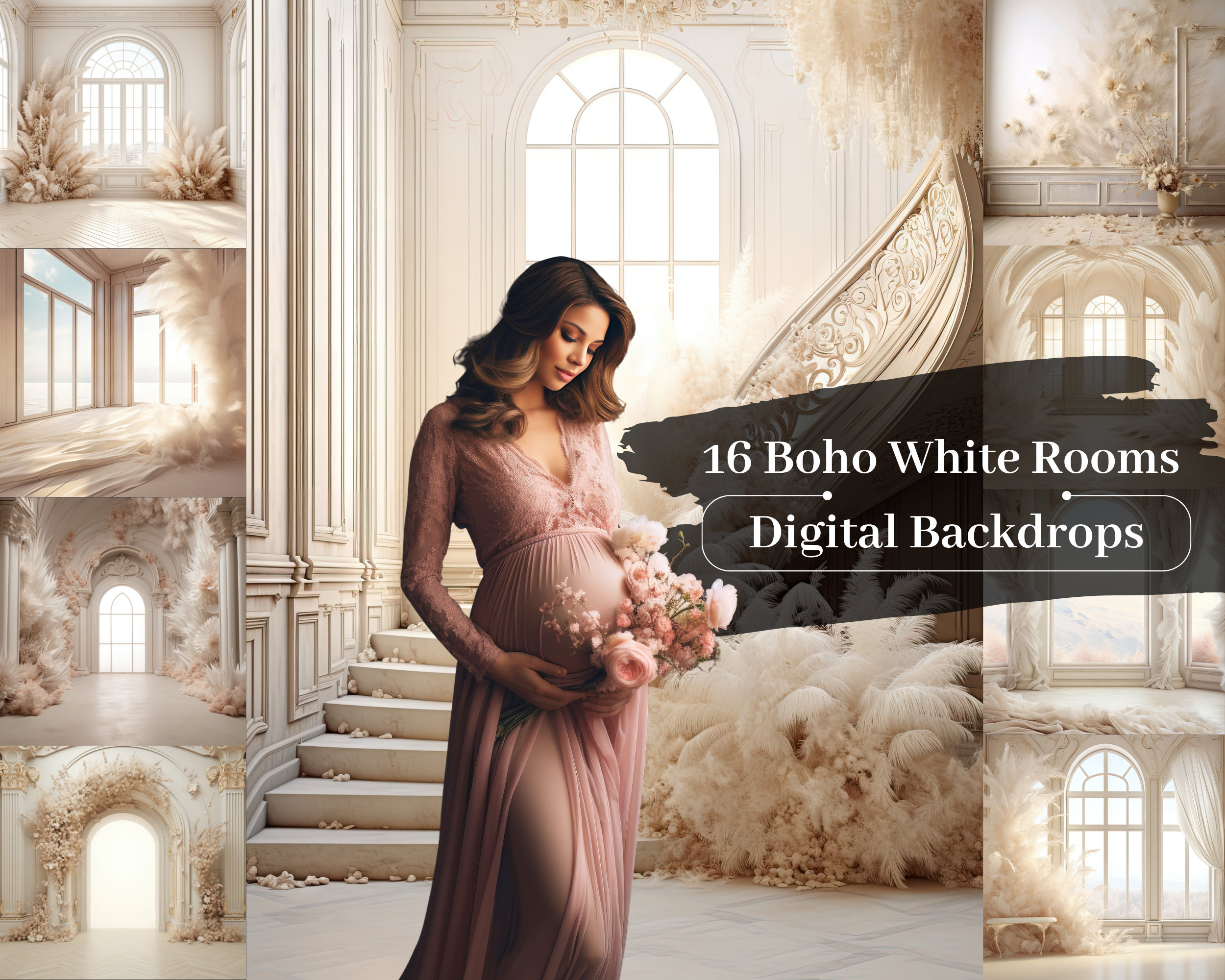 16 Boho White Rooms Digital Backdrops, Stunning White Room Backgrounds ...