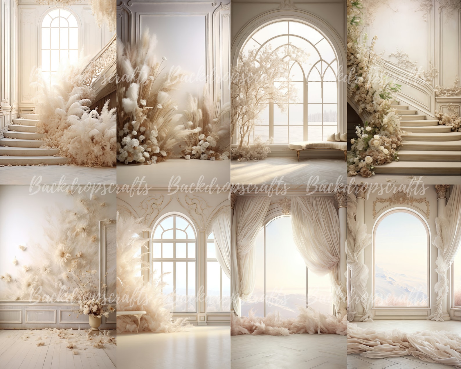 16 Boho White Rooms Digital Backdrops, Stunning White Room Backgrounds ...