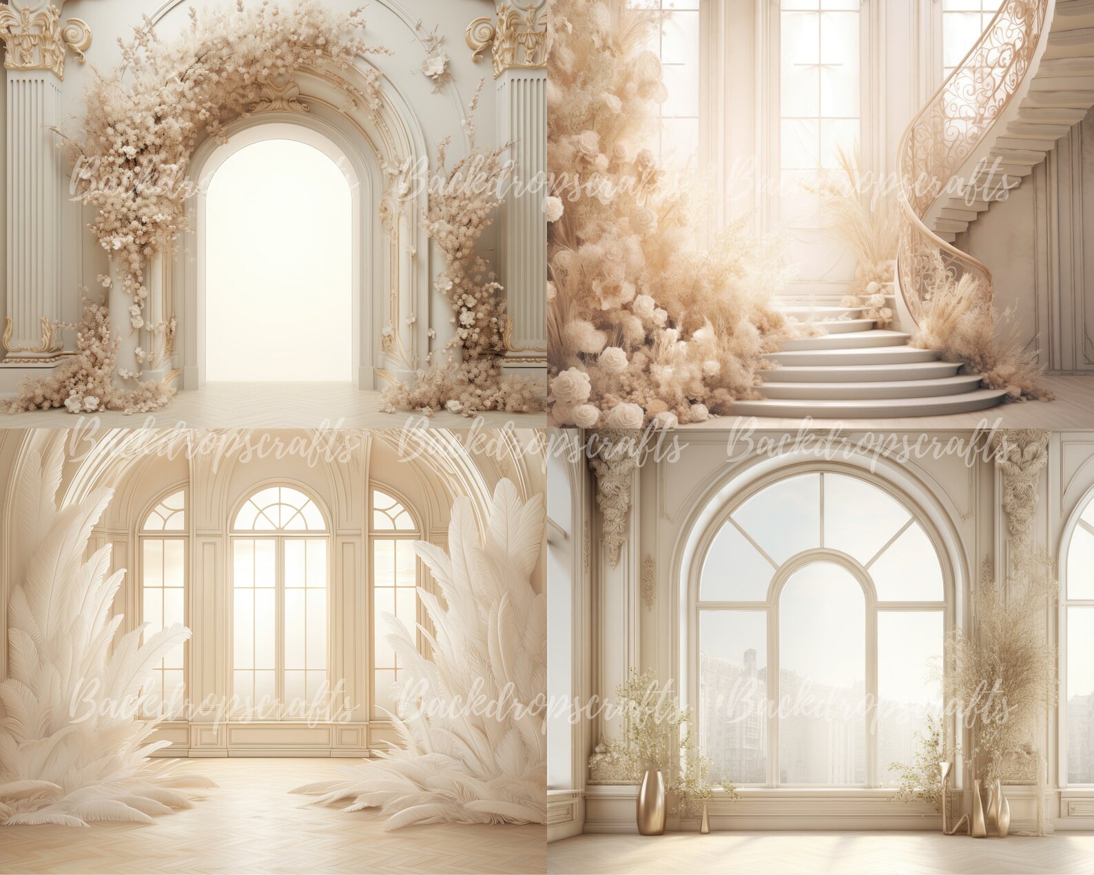 16 Boho White Rooms Digital Backdrops, Stunning White Room Backgrounds ...