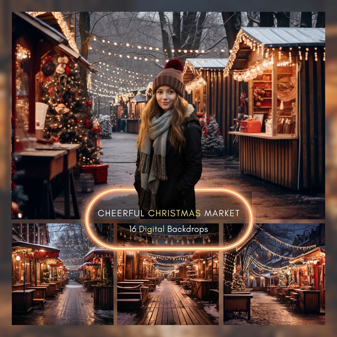 16 Christmas Market Digital Backdrops Bundle, Christmas Photo ...