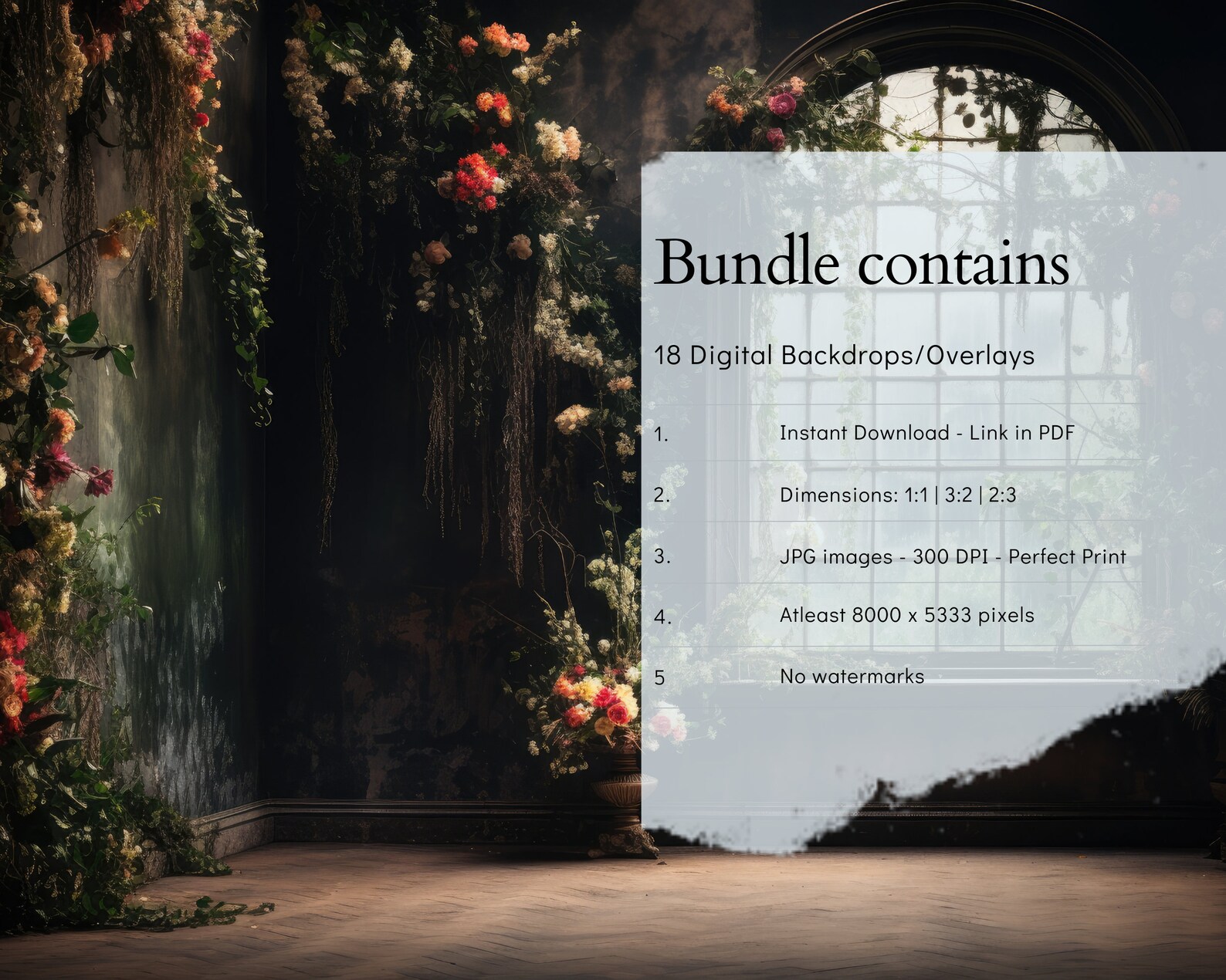 Floral Dark Room Digital Backdrop Overlays, Fine Art Textures (digital ...
