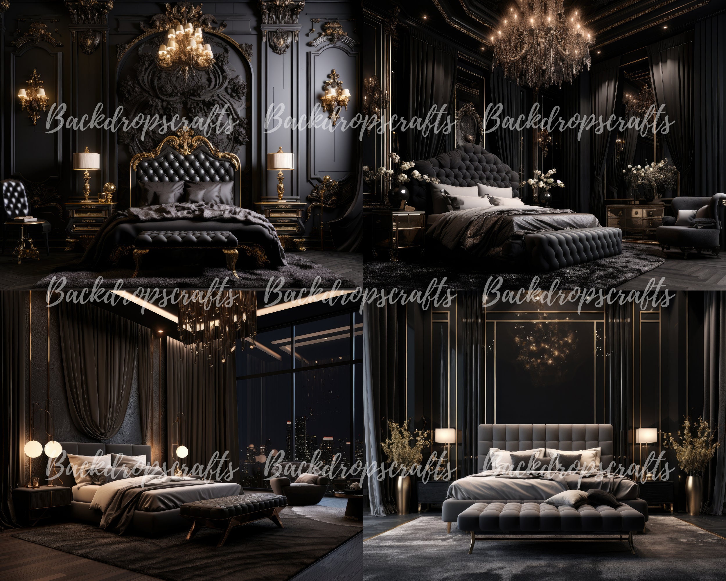 16 X Digital Zoom Backgrounds, Dark Digital Backdrops Bedrooms Mansions ...