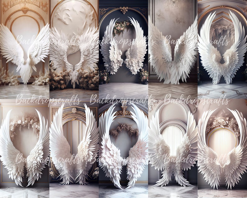 Elegant Angel Wings Digital Backdrops, 30 White Angel Wing Maternity ...