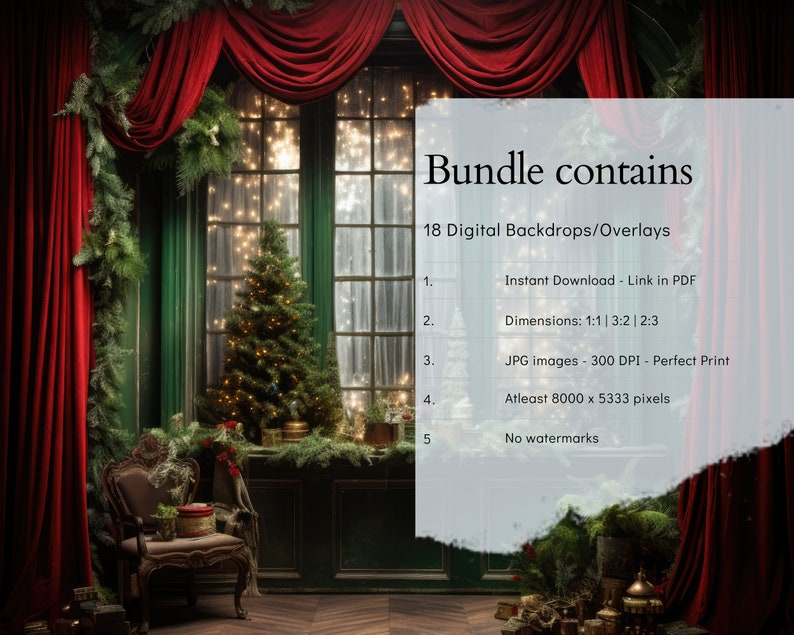 18 Christmas Green Digital Backdrops, Winter Background Overlays ...
