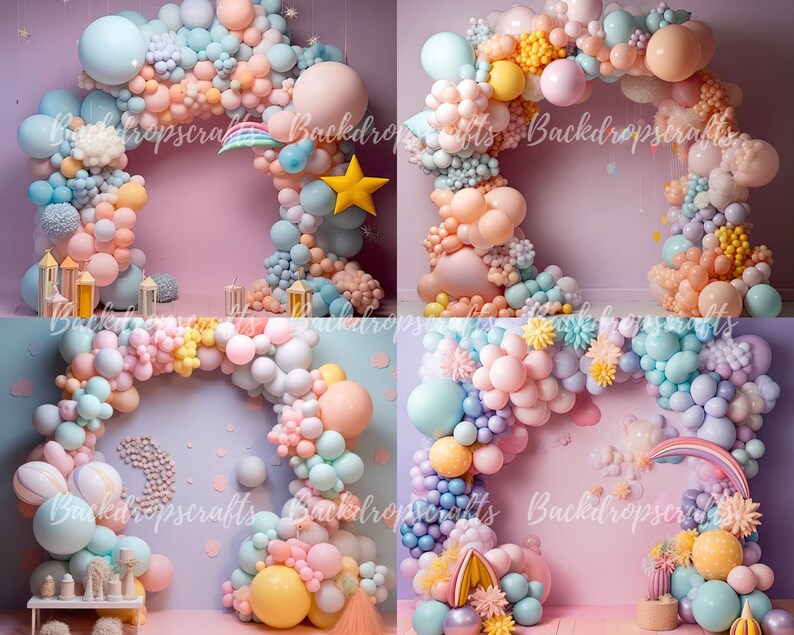 16 Pastel Balloon Arch Digital Backdrops Maternity Backdrop - Etsy