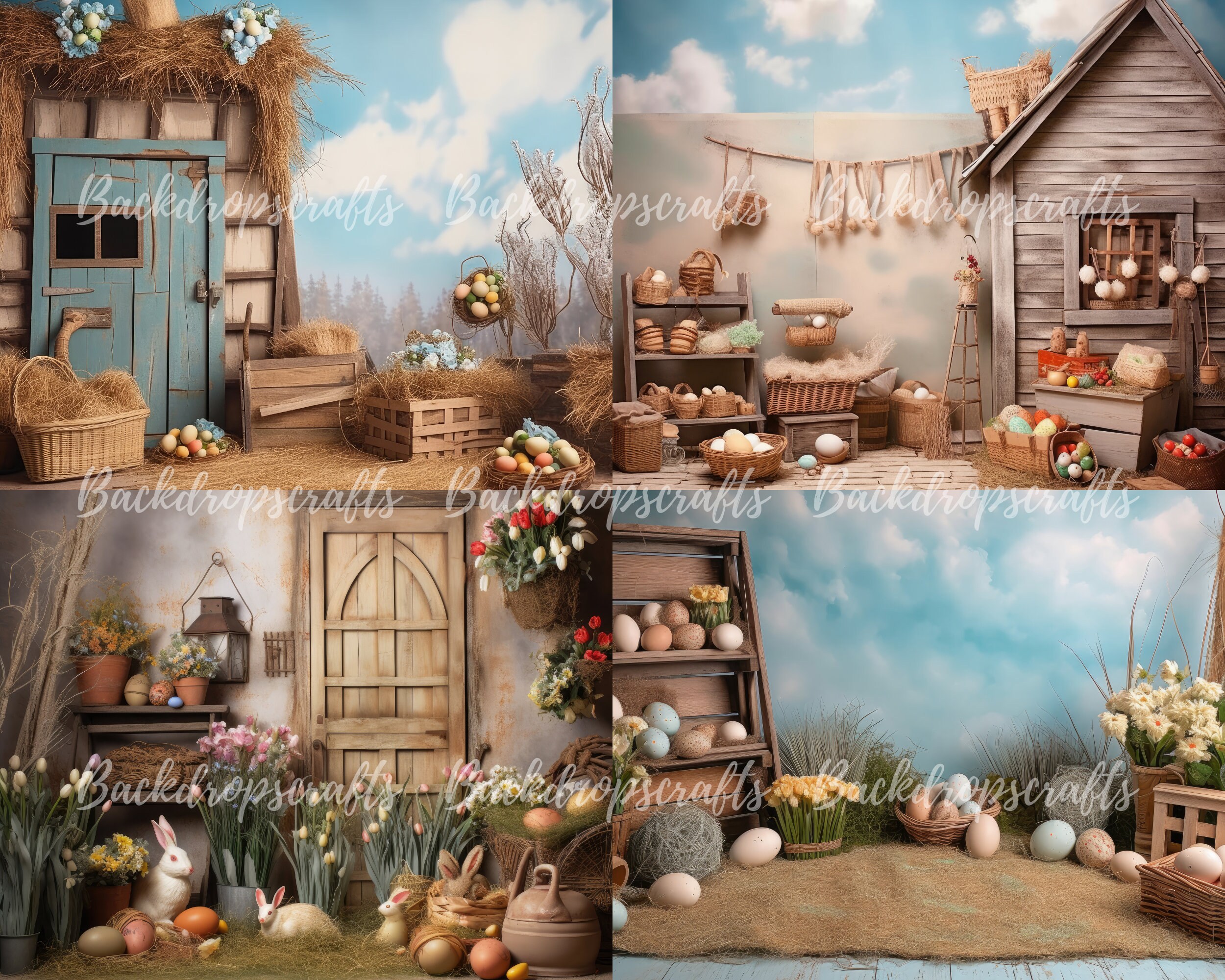 16 Easter Farm Digital Backdrop Templates Easter Theme Studio - Etsy