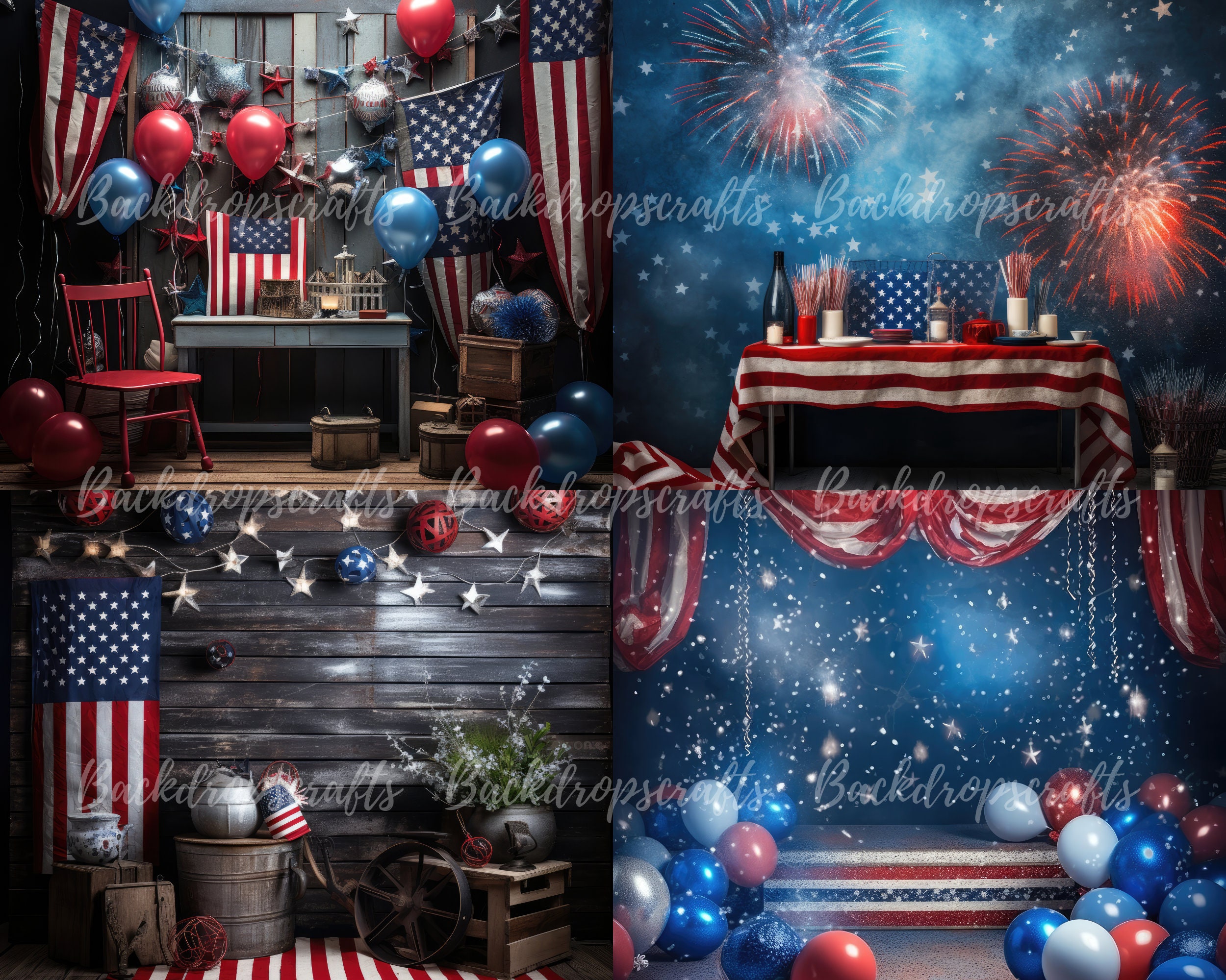 4th of July Digital Backdrops Mega Bundle Patriot Holiday Independence ...