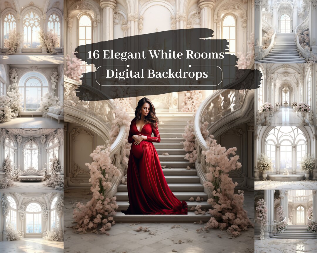 16 Digital Backdrops, Elegant White Room Backgrounds, Maternity ...
