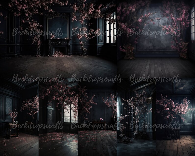 15 Sakura Dark Room Digital Backdrops Cherry Blossom Maternity Digital ...