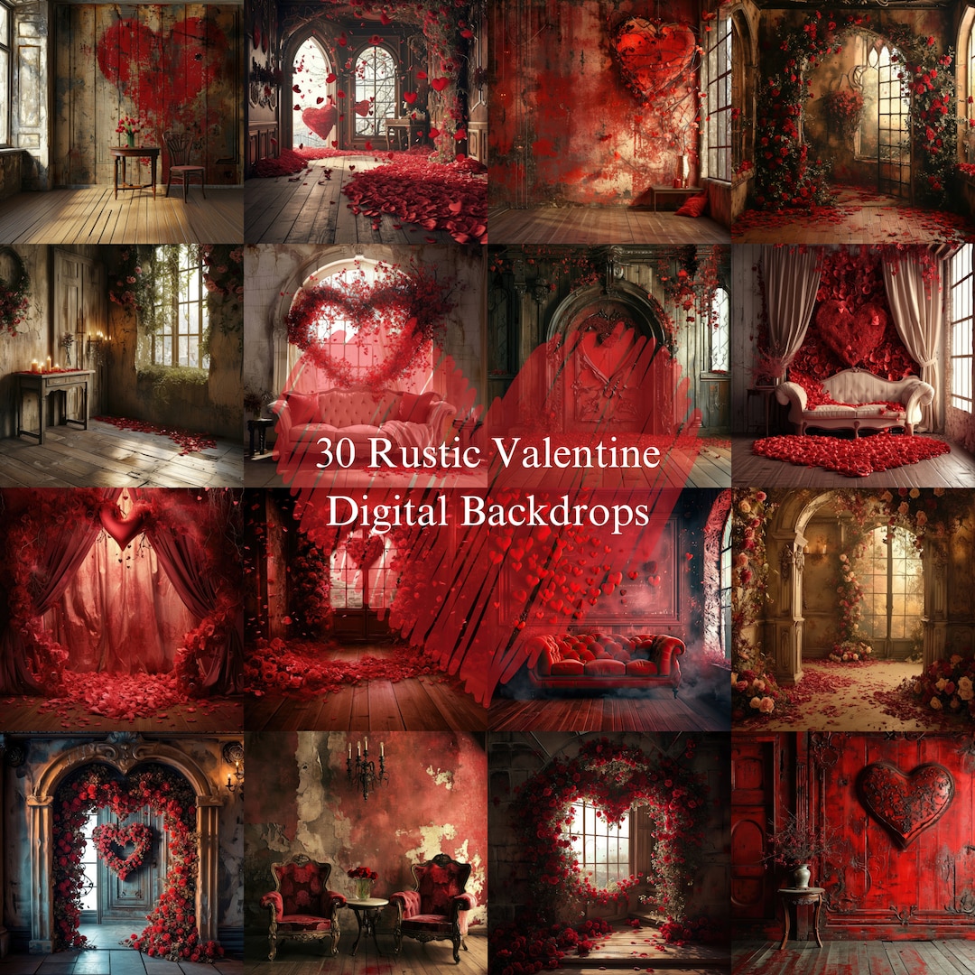 30 Valentine's Day Rustic Digital Backdrops, Romantic Interior ...