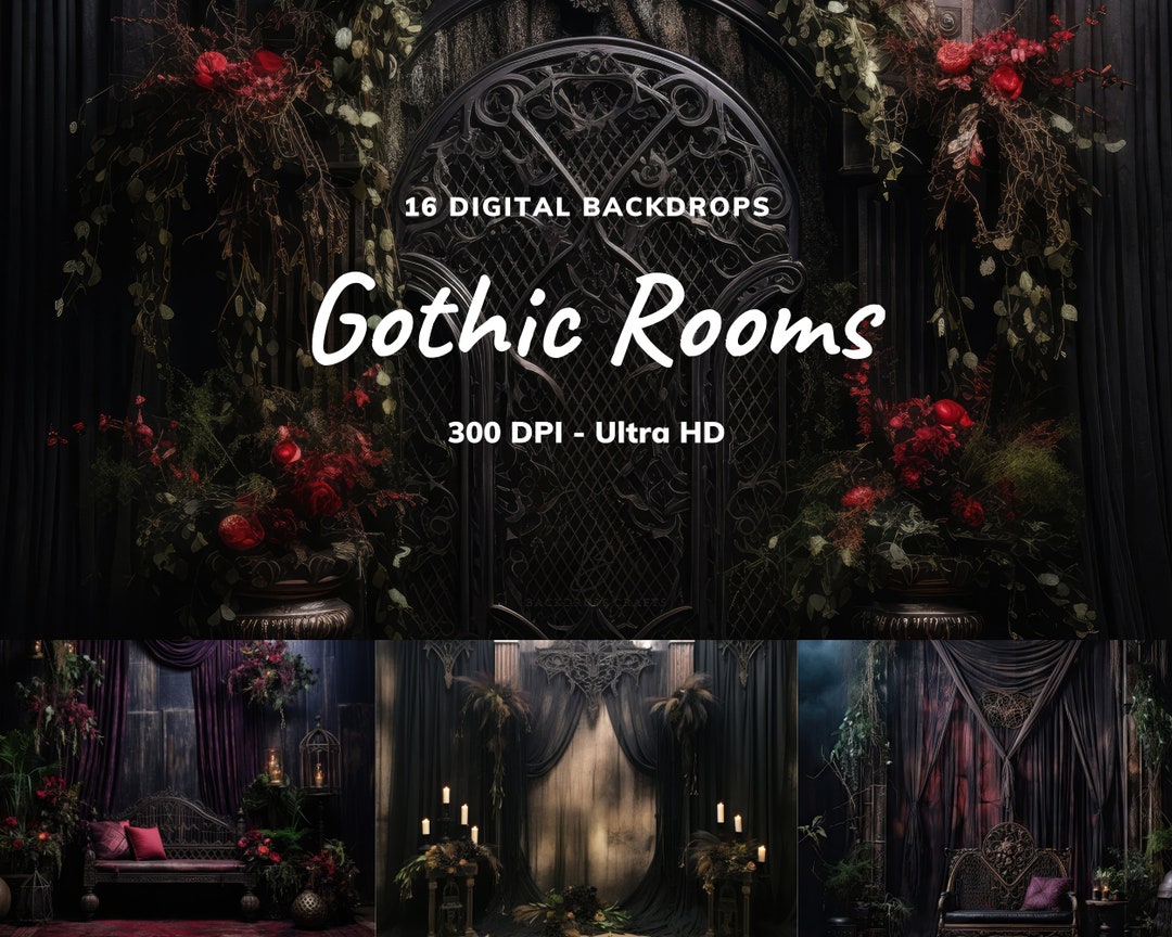 16 Vampire Gothic Backdrop Overlays Digital Backgrounds Floral Overlays ...