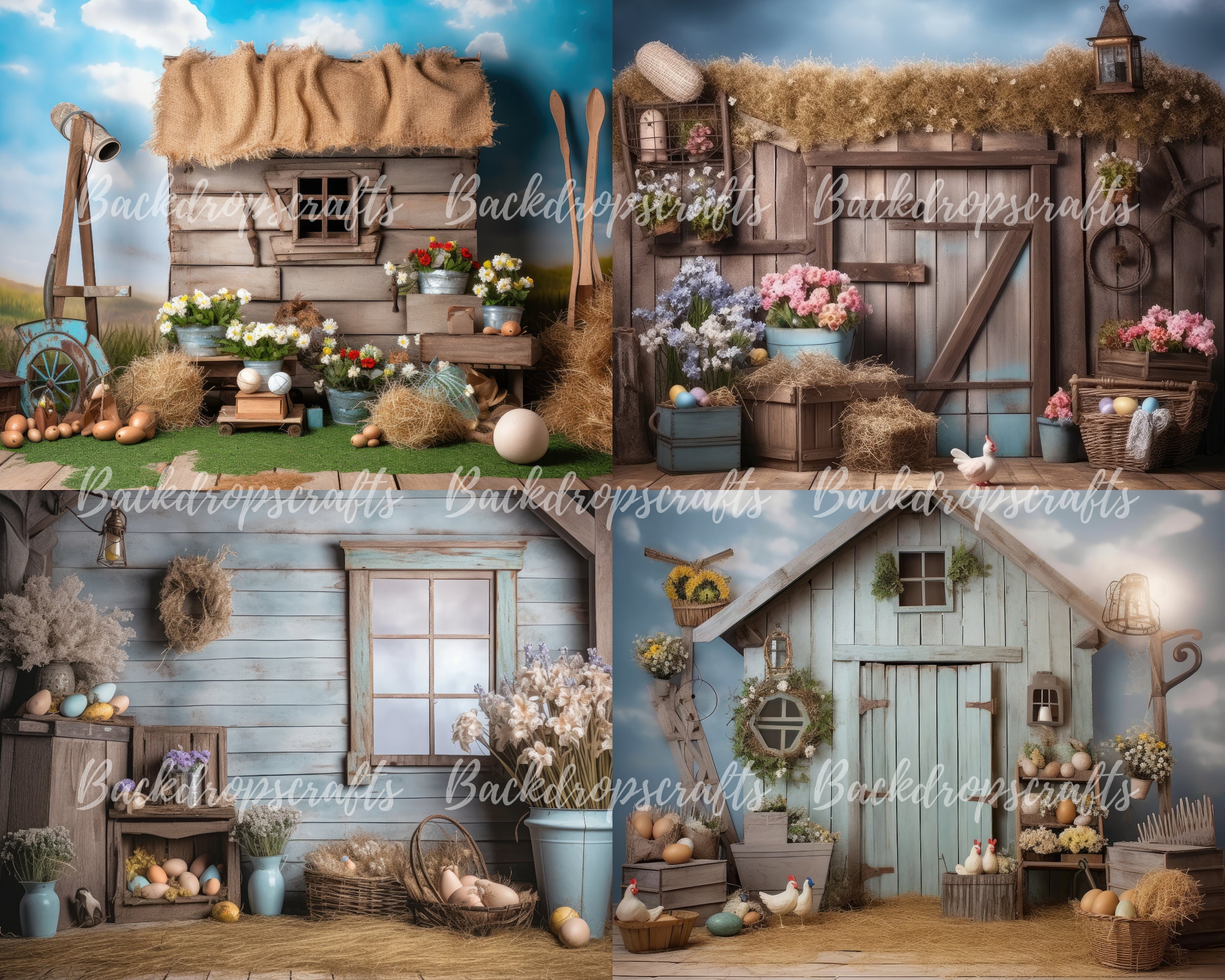 16 Easter Farm Digital Backdrop Templates Easter Theme Studio ...