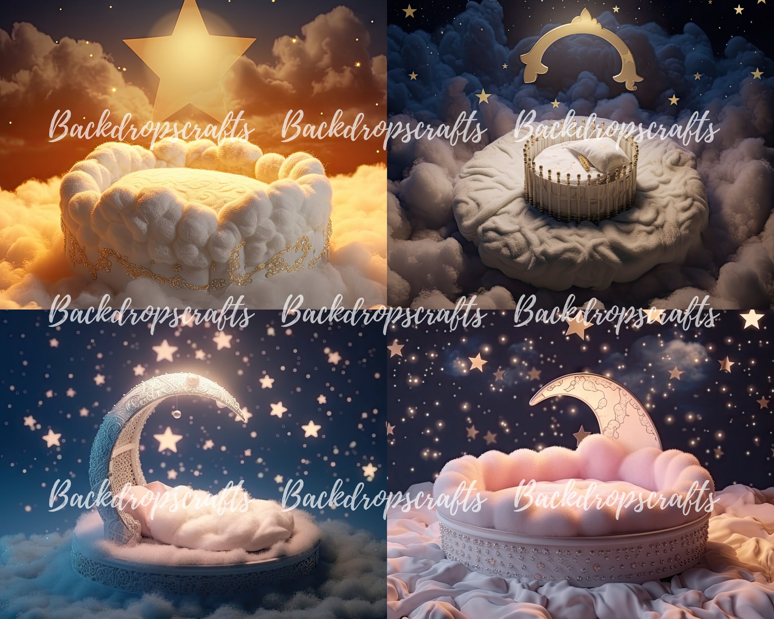 Newborn Digital Backdrop Baby Moon Bed Backgrounds Stars - Etsy