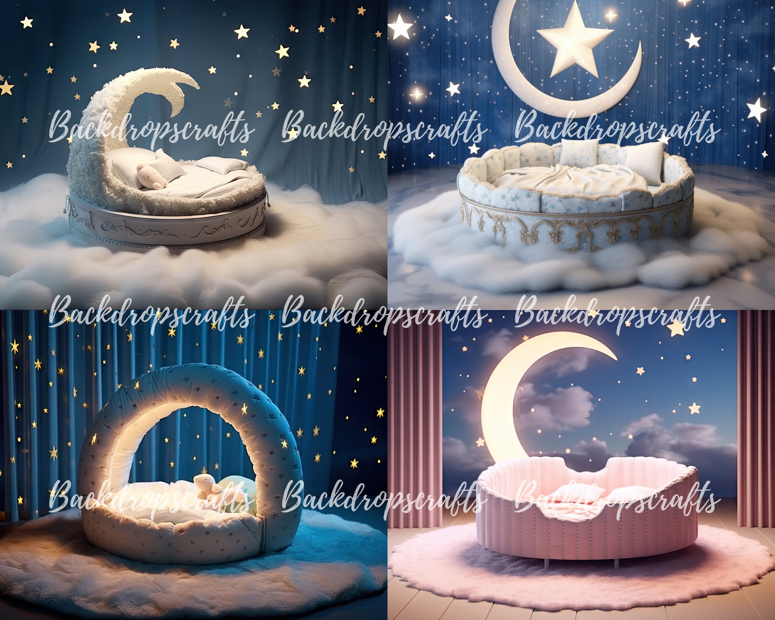 Newborn Digital Backdrop Baby Moon Bed Backgrounds Stars - Etsy