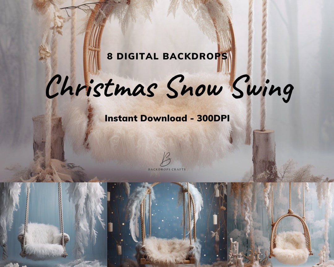 Christmas Snow Swing Digital Backdrop, Xmas Holiday Photo Backdrops, Maternity Overlays ...