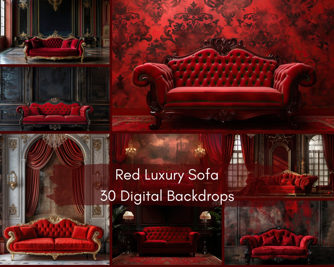 Buy 30 Red Sofa Digital Backdrops Luxury Couch Background, Maternity ...