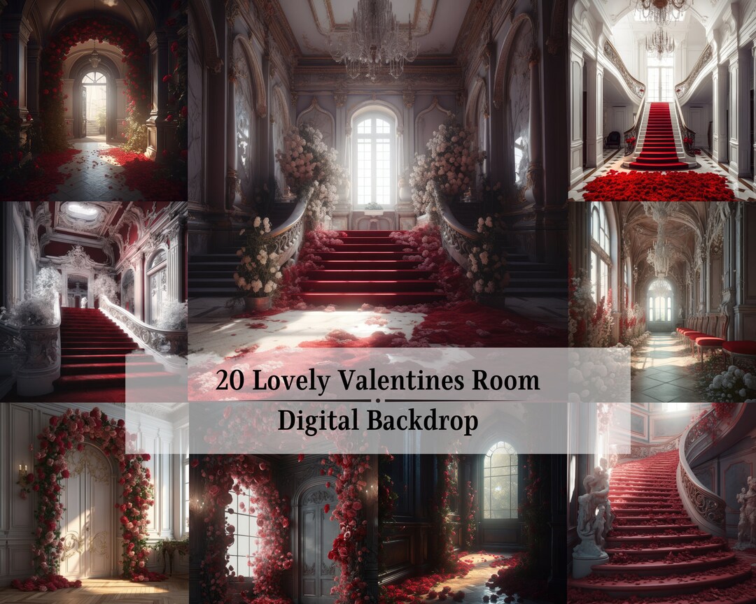 20 Digital Backdrops, Romantic Room, Photoshop Overlays, Red Room ...